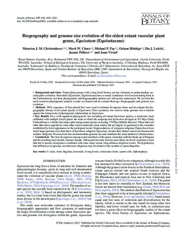(PDF) Biogeography and genome size evolution of the oldest extant ...