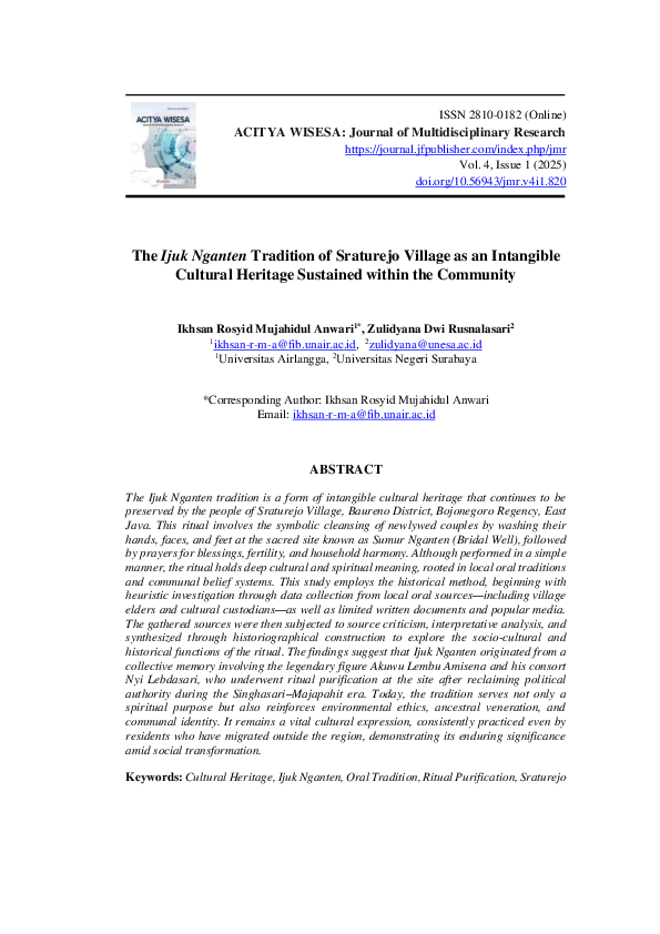 (PDF) The Ijuk Nganten Tradition of Sraturejo Village as an Intangible ...