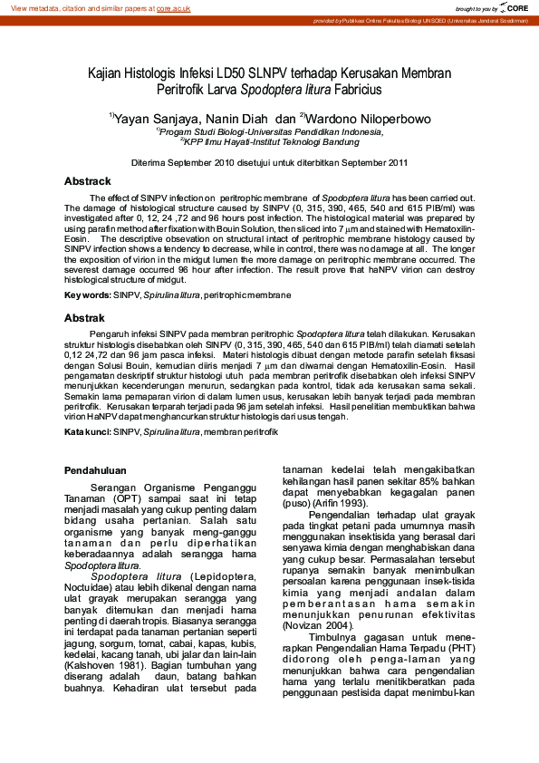 (PDF) Kajian Histologis Infeksi LD50 SLNPV terhadap Kerusakan Membran ...