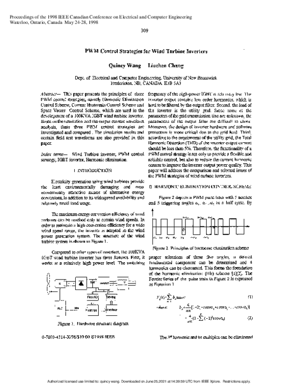 (PDF) PWM Control Strategies for Wind Turbine Inverters