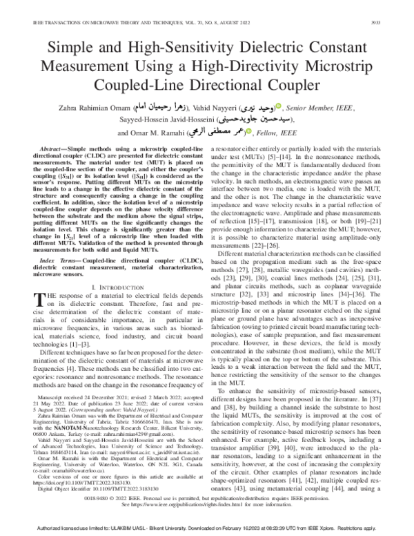 (PDF) Simple and High-Sensitivity Dielectric Constant Measurement Using ...