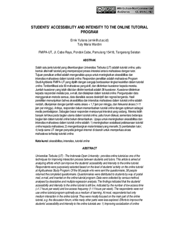 (PDF) Students Accessibility and Intensity to the Online Tutorial Program
