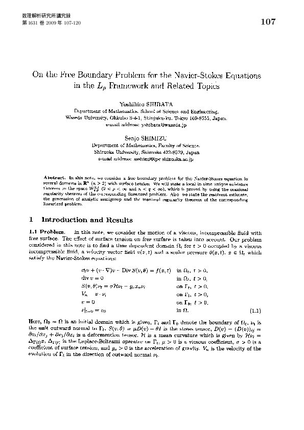 (PDF) On the Free Boundary Problem for the Navier-Stokes Equations in the $L_p$ Framework and ...