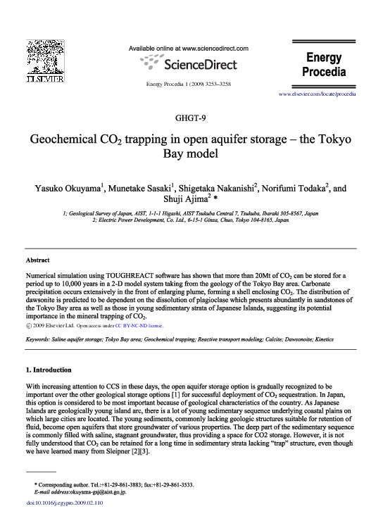 (PDF) Geochemical CO2 trapping in open aquifer storage — the Tokyo Bay ...