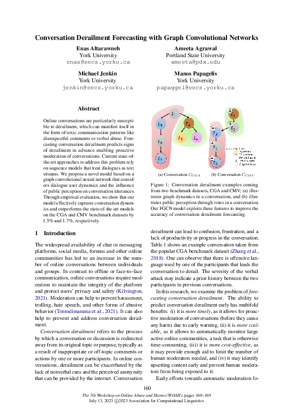(PDF) Conversation Derailment Forecasting with Graph Convolutional Networks