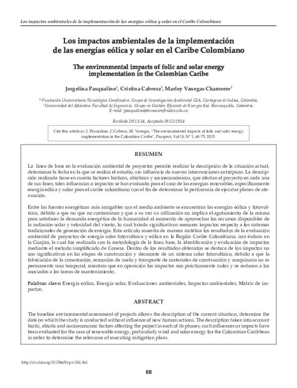 (PDF) Los impactos ambientales de la implementación de las energías eólica y solar en el Caribe ...