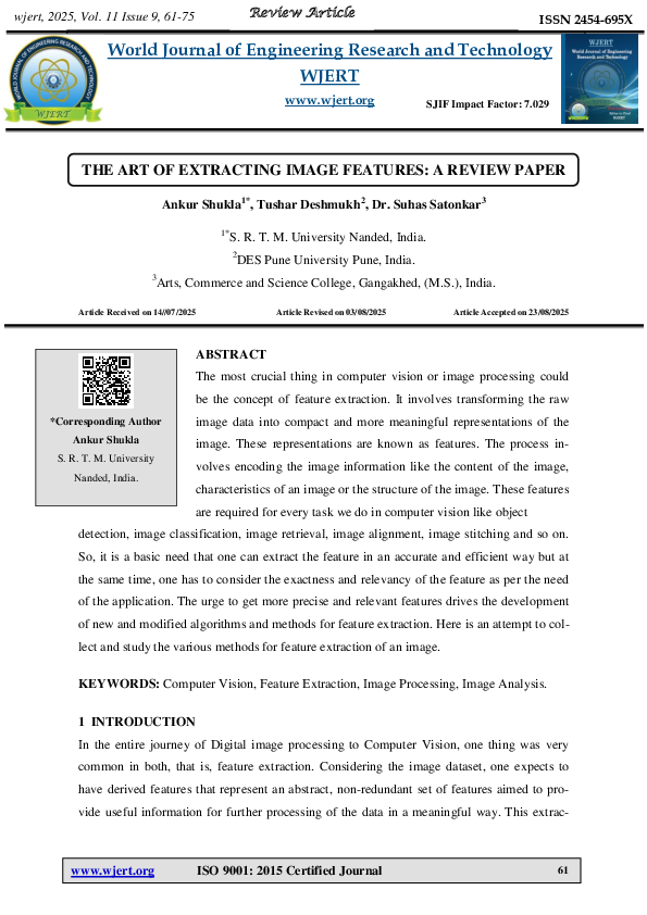 (PDF) THE ART OF EXTRACTING IMAGE FEATURES: A REVIEW PAPER