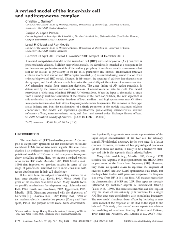 (PDF) A revised model of the inner-hair cell and auditory-nerve complex