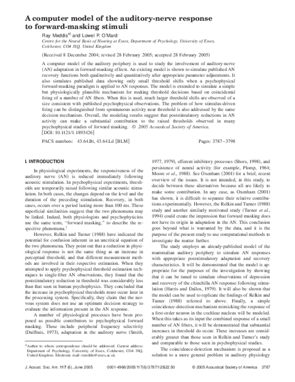 (PDF) A computer model of the auditory-nerve response to forward-masking stimuli