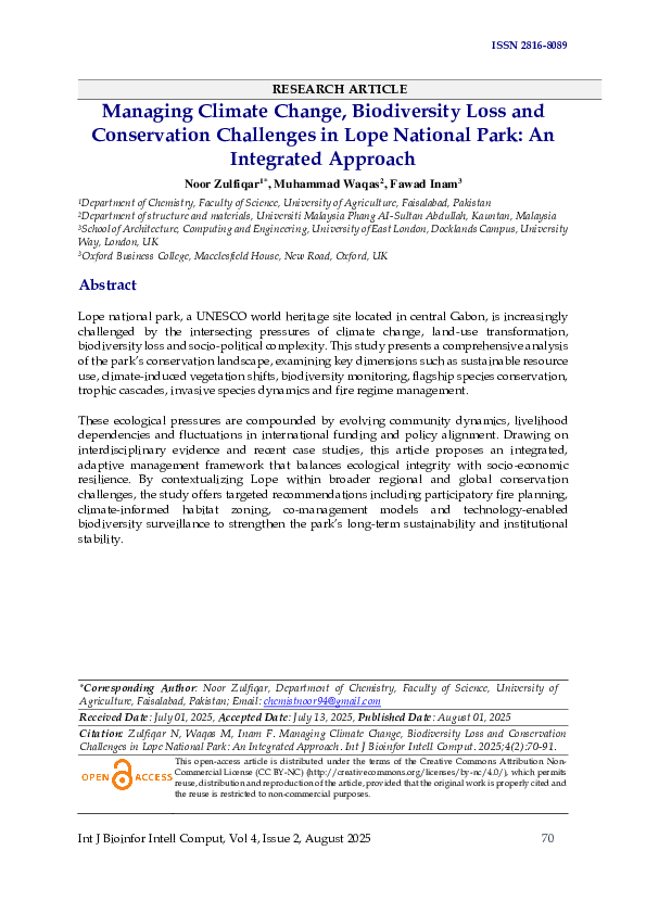 (PDF) Managing Climate Change, Biodiversity Loss and Conservation ...
