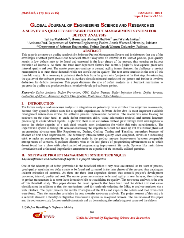 (PDF) A Survey on Quality Software Project Management System for Defect ...