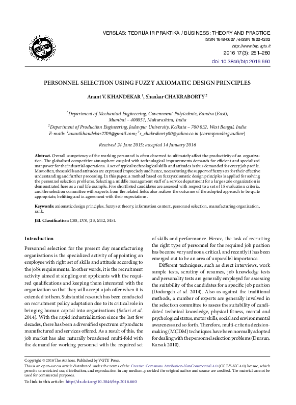 (PDF) Personnel Selection Using Fuzzy Axiomatic Design Principles