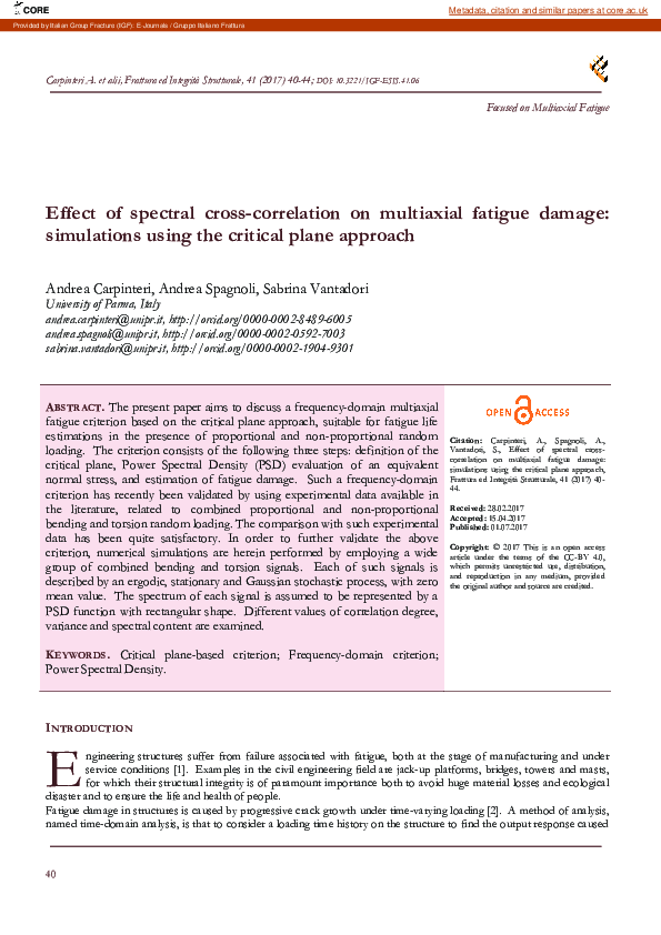 (PDF) Effect of spectral cross-correlation on multiaxial fatigue damage: simulations using the ...