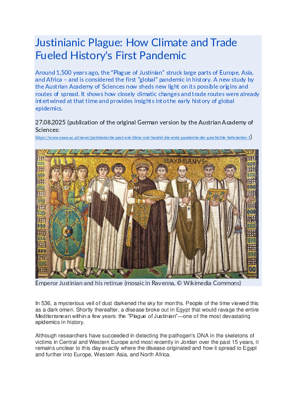 (PDF) Justinianic Plague: How Climate and Trade Fueled History's First ...