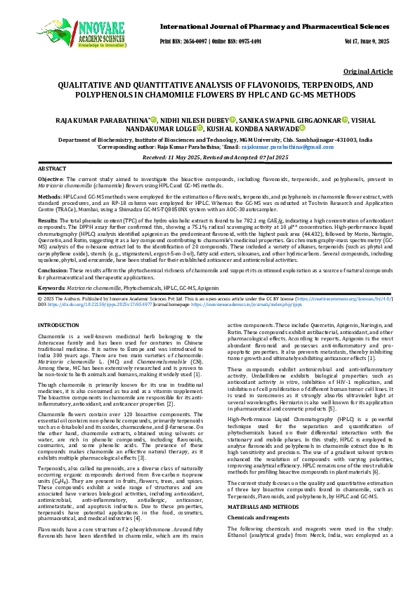 (PDF) QUALITATIVE AND QUANTITATIVE ANALYSIS OF FLAVONOIDS, TERPENOIDS, AND POLYPHENOLS IN ...