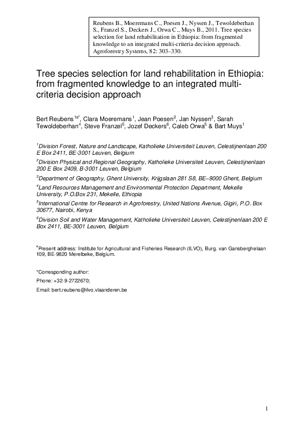 (PDF) Tree species selection for land rehabilitation in Ethiopia: from ...