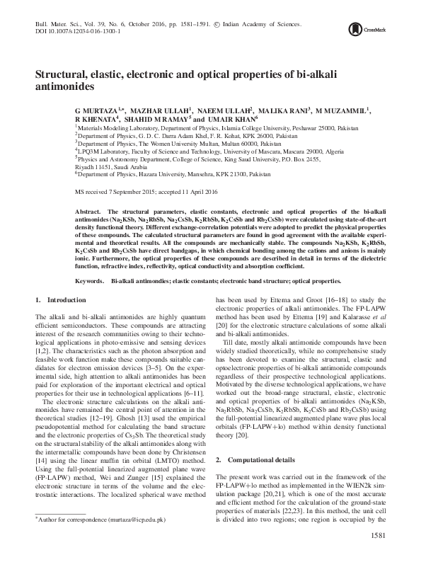 (PDF) Structural, elastic, electronic and optical properties of bi ...