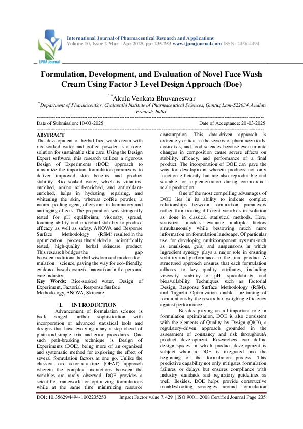 (PDF) Formulation, Development, and Evaluation of Novel Face Wash Cream ...