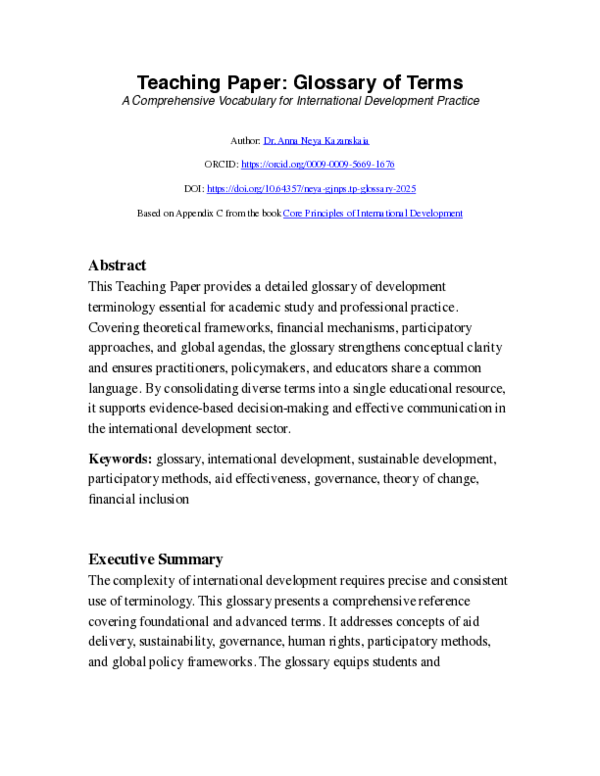(PDF) Teaching Paper: Glossary of Terms A Comprehensive Vocabulary for ...
