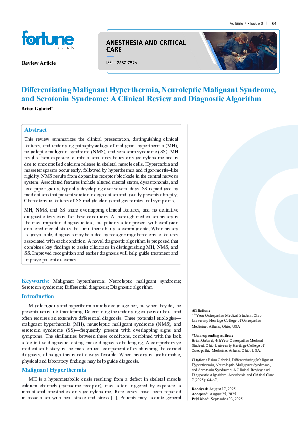 (PDF) Differentiating Malignant Hyperthermia, Neuroleptic Malignant ...