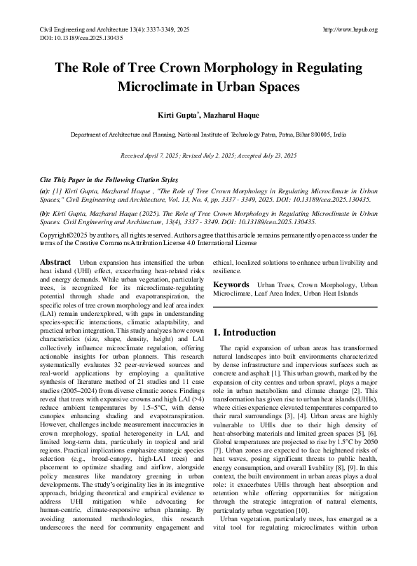 (PDF) The Role of Tree Crown Morphology in Regulating Microclimate in ...