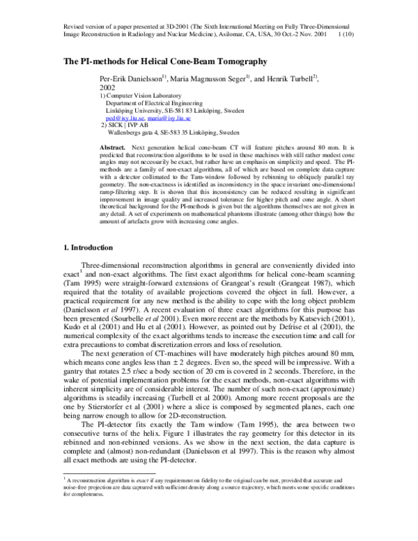 (PDF) The PI-methods for Helical Cone-Beam Tomography
