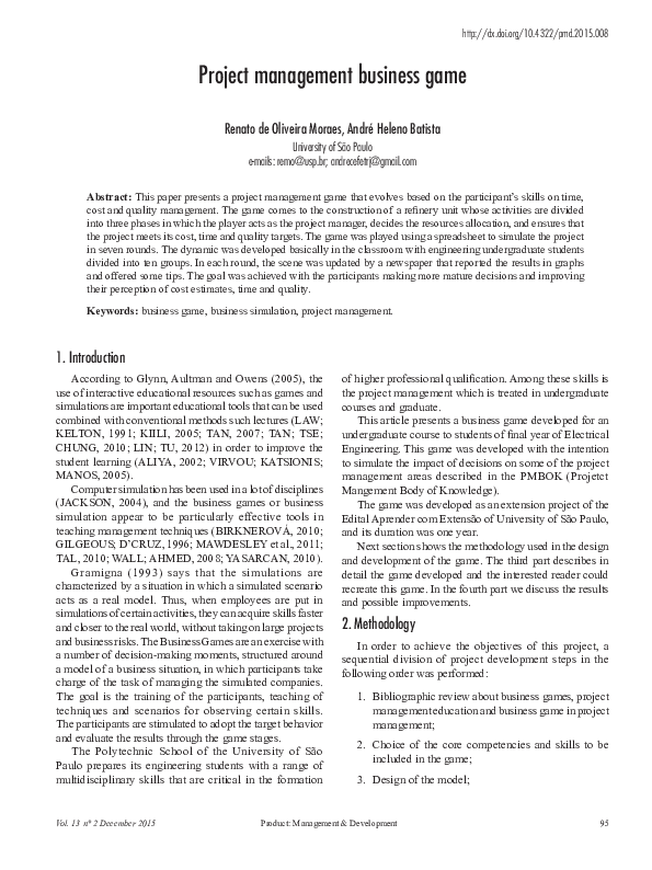 (PDF) Project management business game