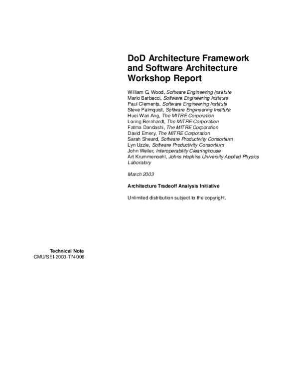 (PDF) DoD Architecture Framework and Software Architecture Workshop Report