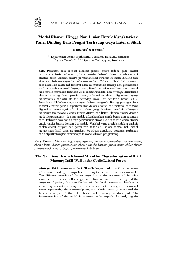 (PDF) Model Elemen Hingga Non Linier untuk Karakterisasi Panel Dinding ...