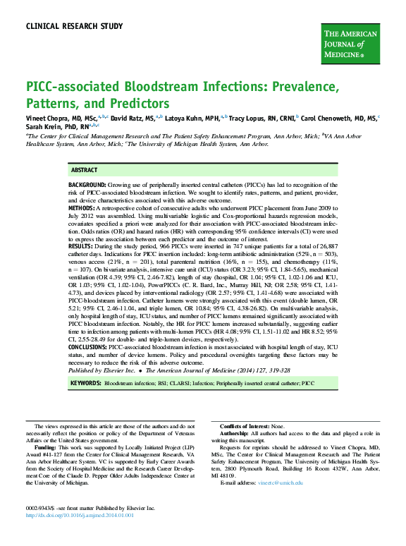 (PDF) PICC-associated Bloodstream Infections: Prevalence, Patterns, and ...