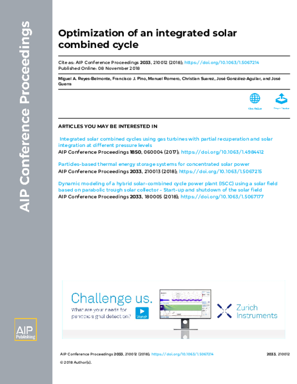 (PDF) Optimization of an integrated solar combined cycle