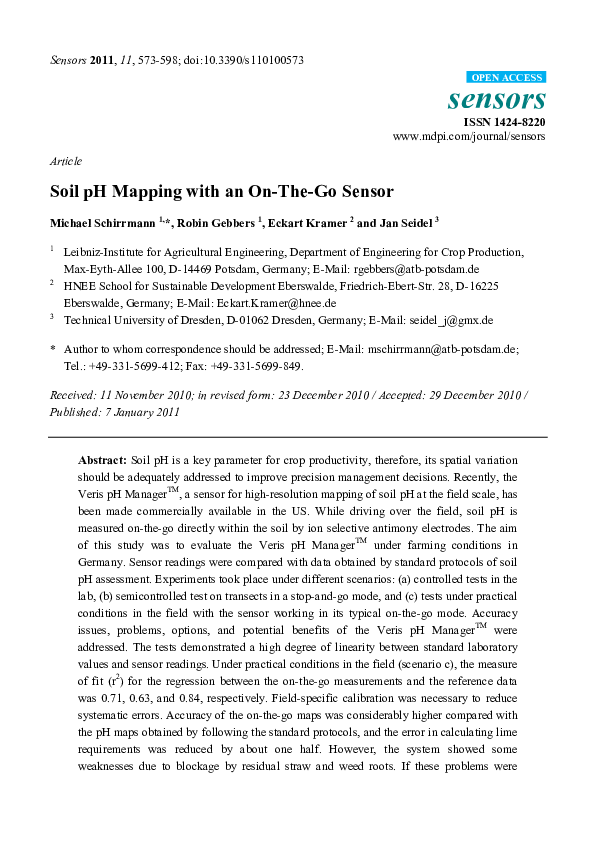 (PDF) Soil pH Mapping with an On-The-Go Sensor