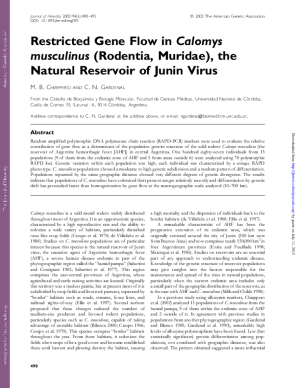 (PDF) Restricted Gene Flow in Calomys musculinus (Rodentia, Muridae ...
