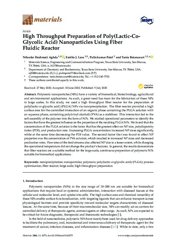 (PDF) High Throughput Preparation of Poly(Lactic-Co-Glycolic Acid ...