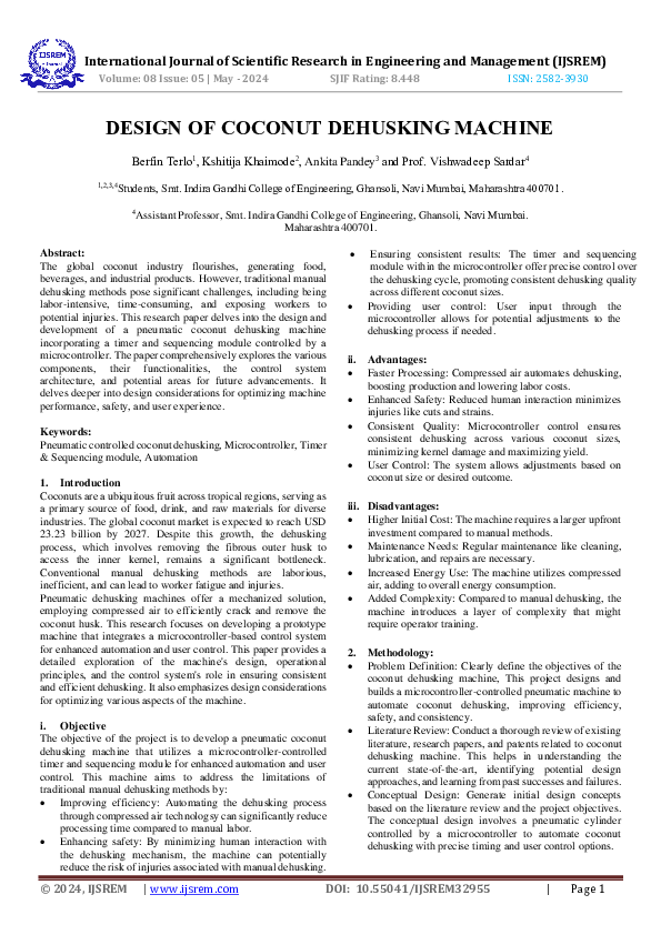 (PDF) Design of Coconut Dehusking Machine