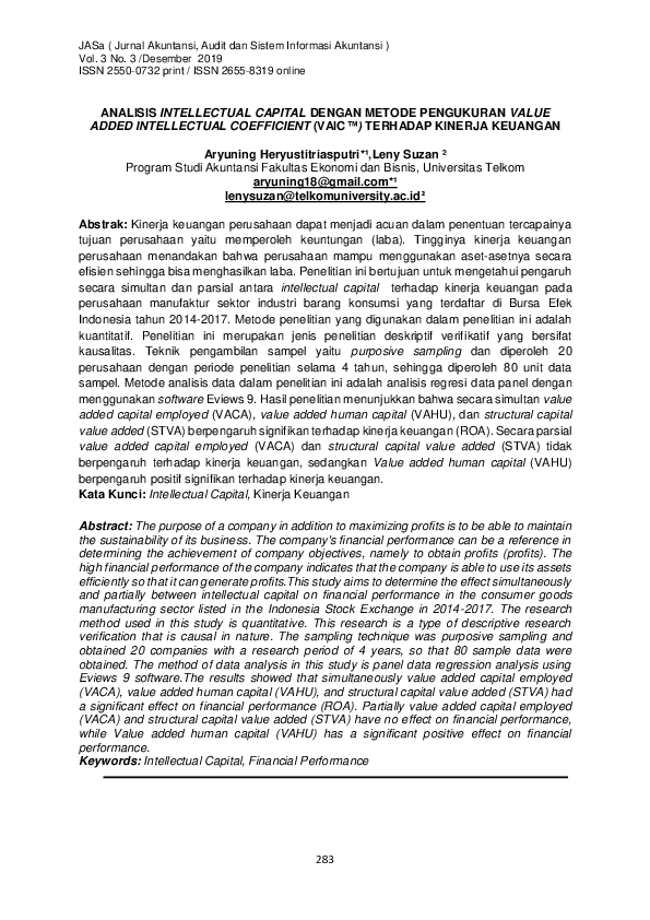 (PDF) Analisis Intellectual Capital dengan Metode Pengukuran Value Added Intellectual ...