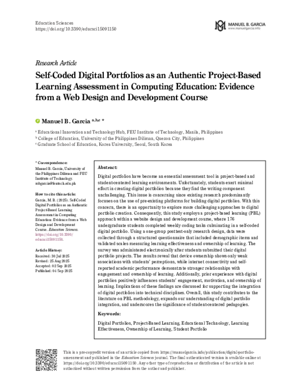 (PDF) Self-Coded Digital Portfolios as an Authentic Project-Based ...