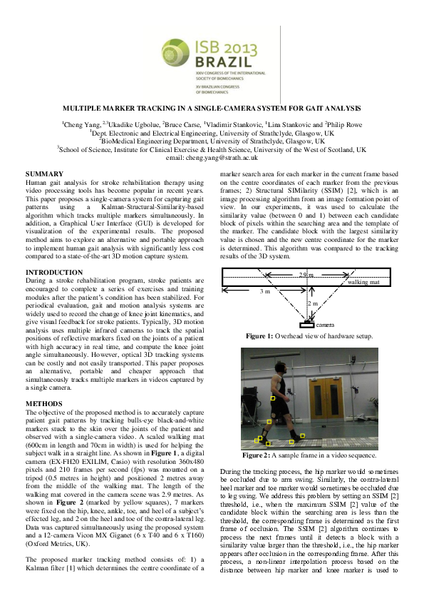 (PDF) Multiple marker tracking in a single-camera system for gait analysis