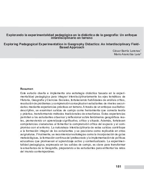 (PDF) Explorando la experimentalidad pedagógica en la didáctica de la geografía: Un enfoque ...