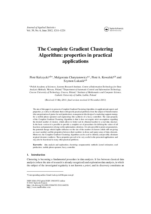 (PDF) The Complete Gradient Clustering Algorithm: properties in practical applications