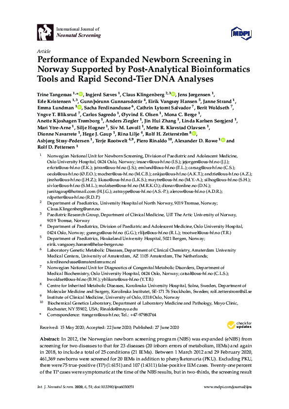 (PDF) Performance of Expanded Newborn Screening in Norway Supported by Post-Analytical ...