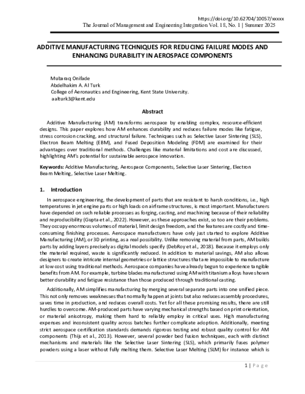 (PDF) ADDITIVE MANUFACTURING TECHNIQUES FOR REDUCING FAILURE MODES AND ...