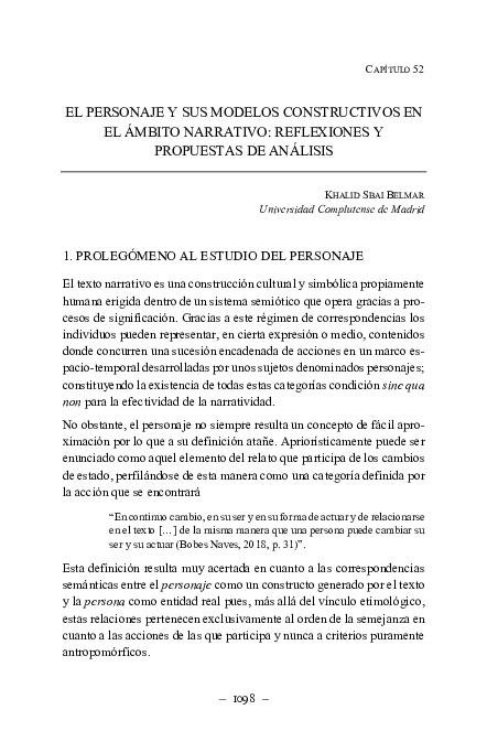 (PDF) El personaje y sus modelos constructivos en el ámbito narrativo ...