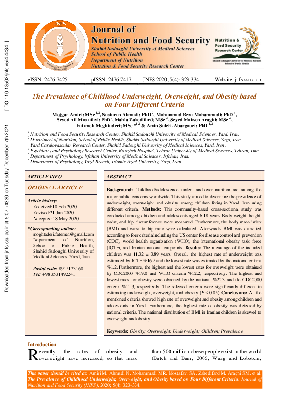 (PDF) The Prevalence of Childhood Underweight, Overweight, and Obesity ...