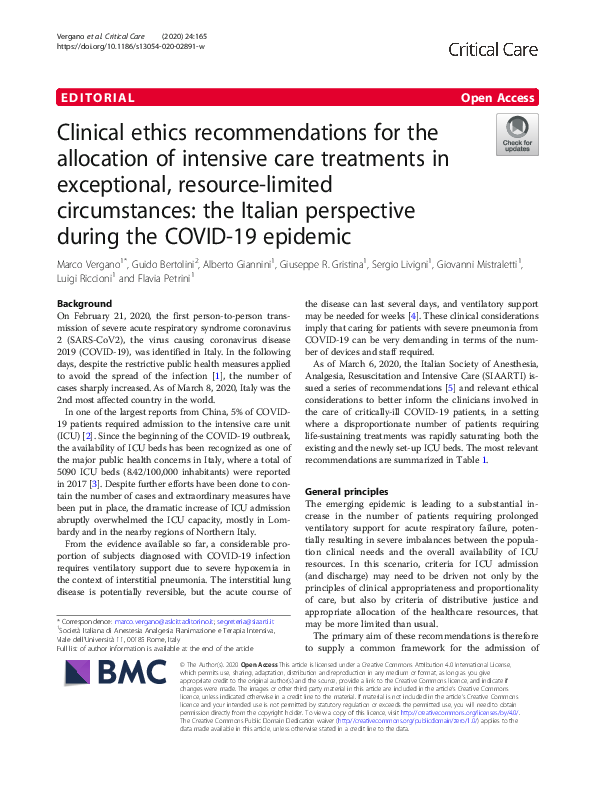 (PDF) Clinical ethics recommendations for the allocation of intensive ...