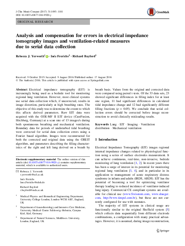(PDF) Analysis and compensation for errors in electrical impedance tomography images and ...