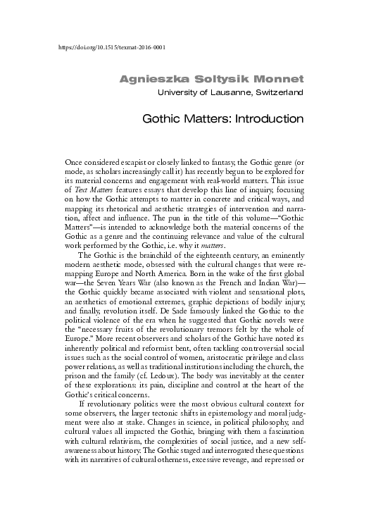(PDF) Gothic Matters: Introduction