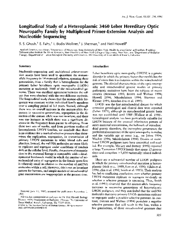 (PDF) Longitudinal study of a heteroplasmic 3460 Leber hereditary optic ...