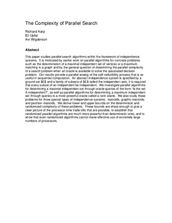 (PDF) The complexity of parallel search