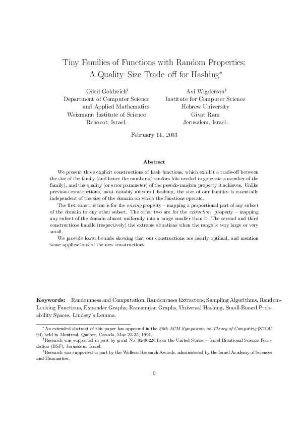 (PDF) Tiny families of functions with random properties: A quality-size ...